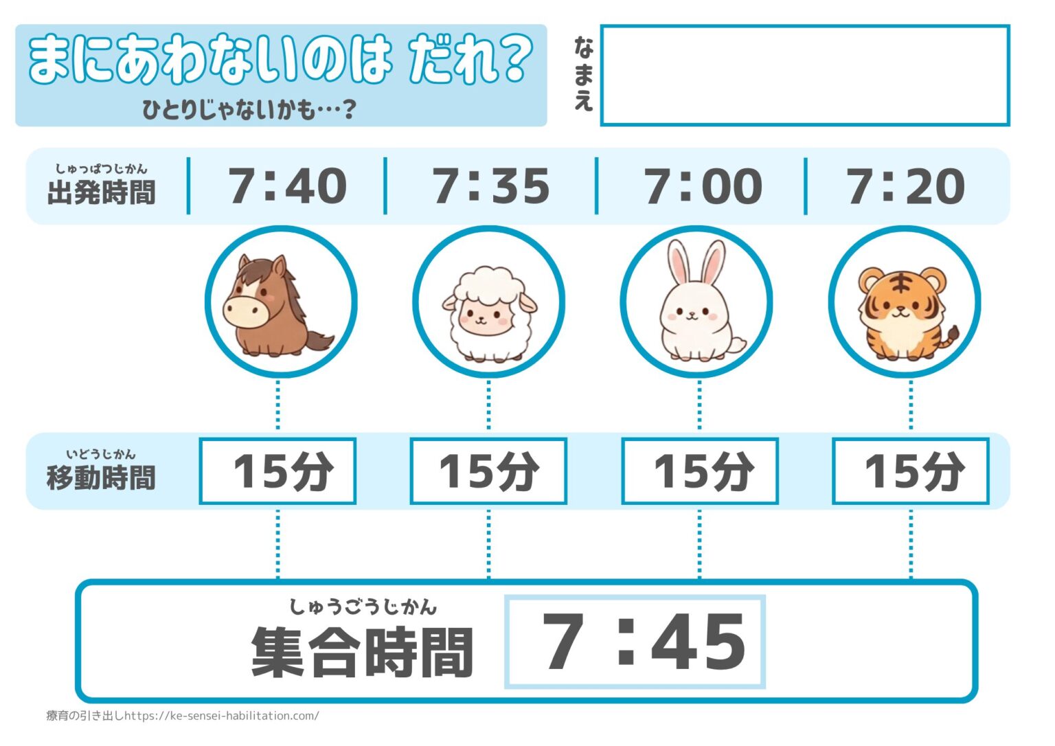 【時間の計算】 『間に合わないのは誰？』 [算数] 6段階18枚｜療育の引き出し